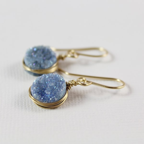 Blue Druzy Earrings - Etsy