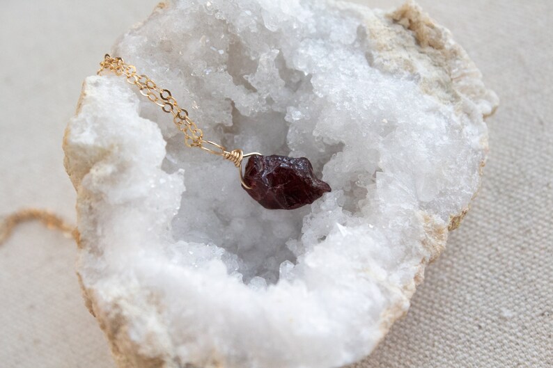 Raw Garnet Pendant Necklace: January Birthstone, Gold Filled or ...