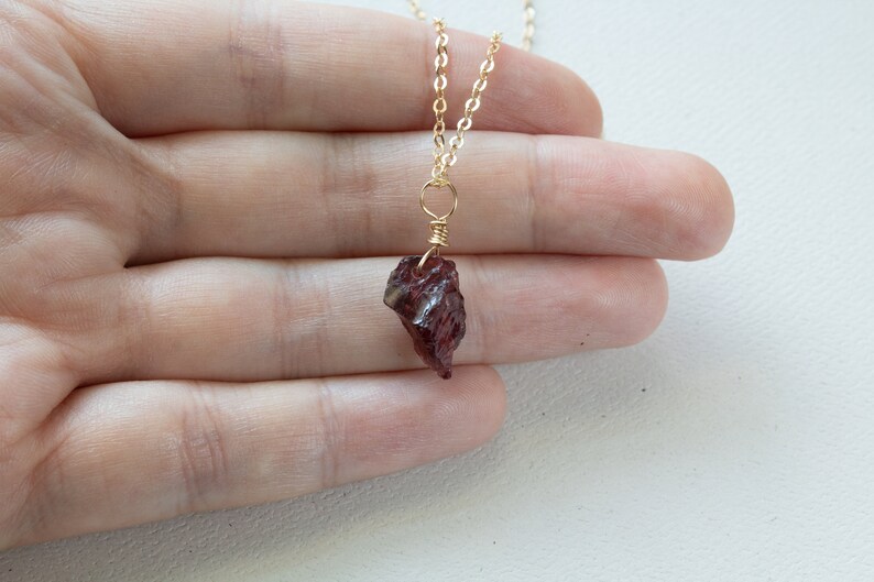 Raw Garnet Pendant Necklace: January Birthstone, Gold Filled or ...