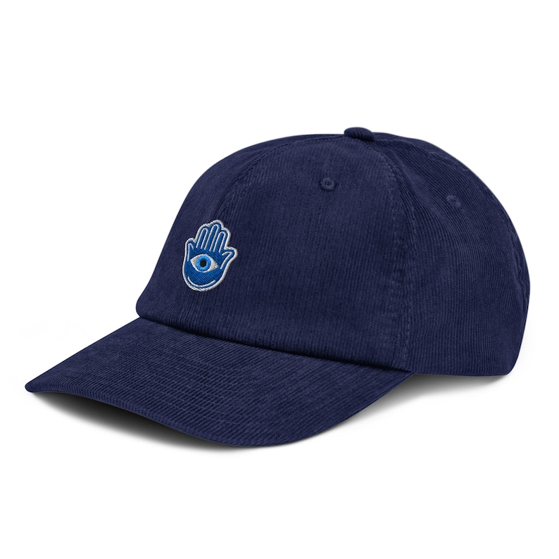 Embroidered Hamsa Evil Eye Corduroy Hat, 100% Cotton Adjustable Cap - Etsy