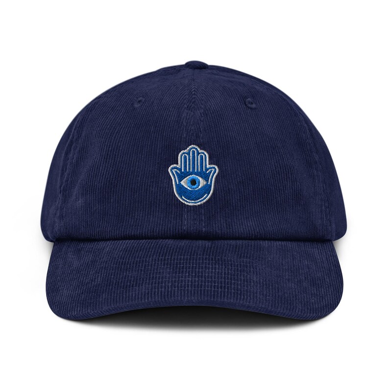 Embroidered Hamsa Evil Eye Corduroy Hat, 100% Cotton Adjustable Cap - Etsy