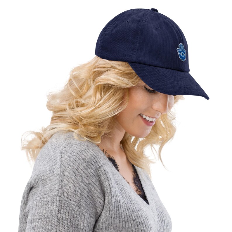 Embroidered Hamsa Evil Eye Corduroy Hat, 100% Cotton Adjustable Cap - Etsy