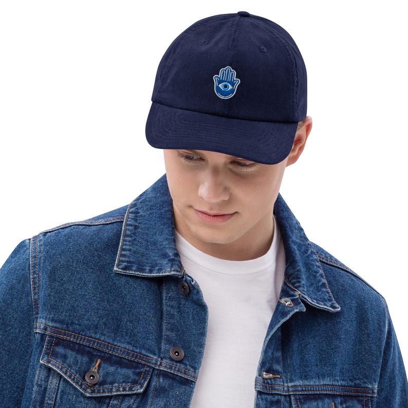 Embroidered Hamsa Evil Eye Corduroy Hat, 100% Cotton Adjustable Cap - Etsy