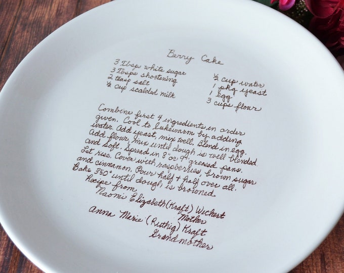 Personalized Recipe Plate, COMES WITH STAND, Handwritten Recipe ...