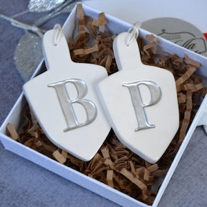 Set of 2 Personalized Dreidel Hanukkah Ornaments With Initials - Custom ...