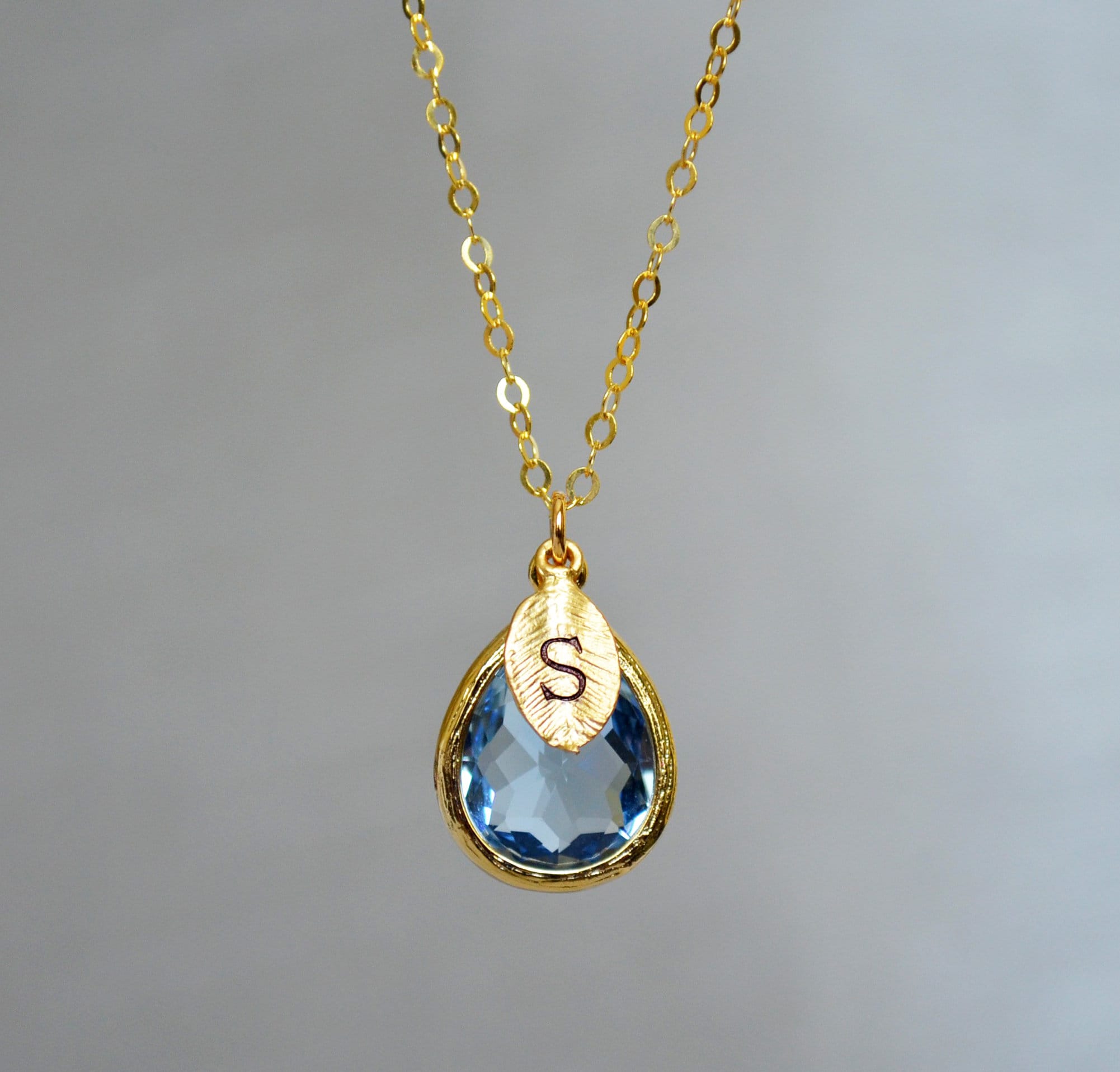 Personalized Blue Topaz Necklace, December Birthstone Necklace ...