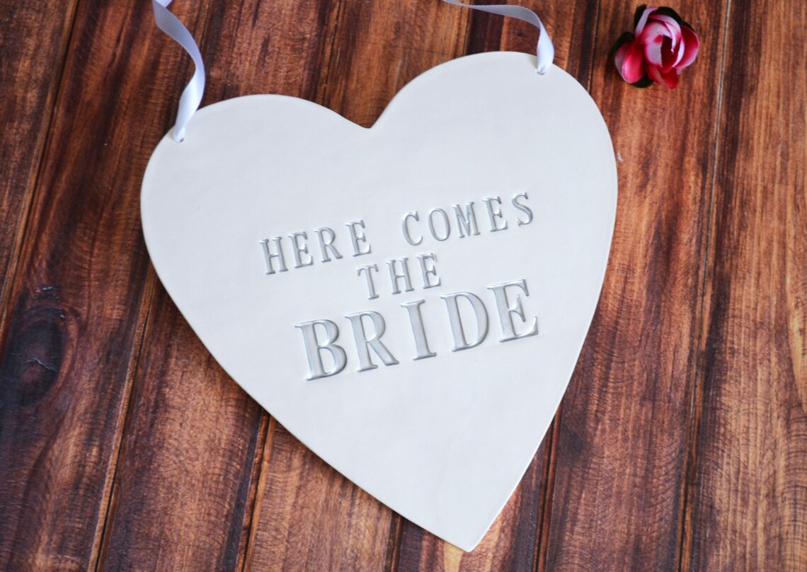 Here Comes The Bride Heart Wedding Sign to carry down the | Etsy