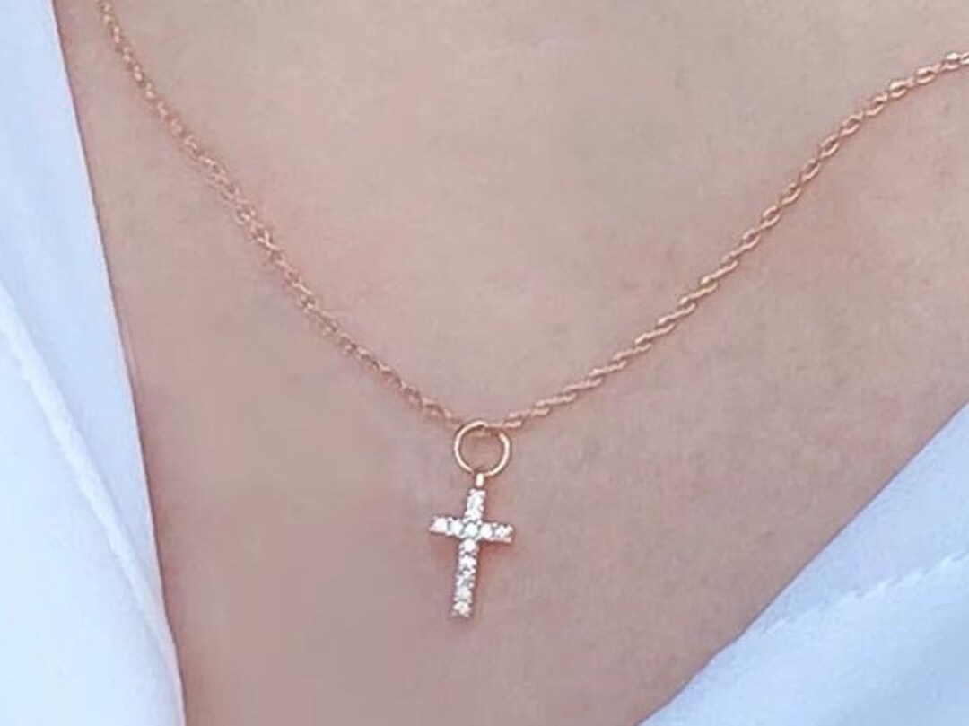 Diamond Cross Necklace, Baptism Gift, First Communion Gift ...