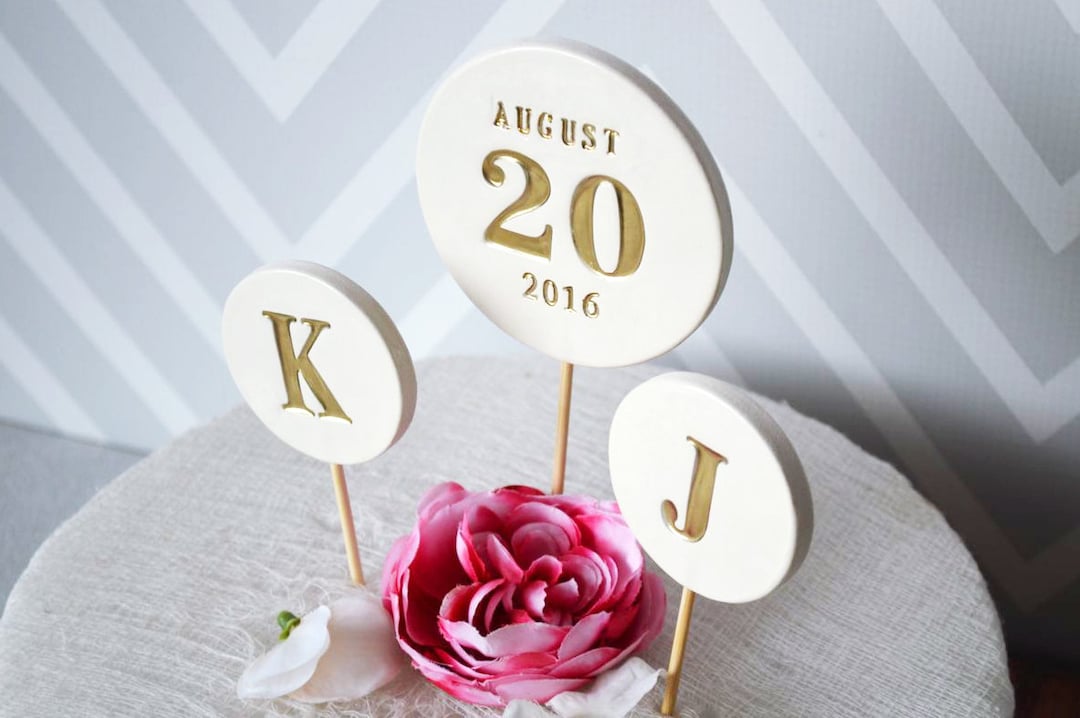 Wedding Cake Topper - PERSONALIZED - With Date and Initial Toppers - Etsy