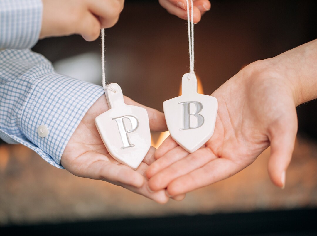 Set of 4 Personalized Dreidel Hanukkah Ornaments With Initials - Custom ...