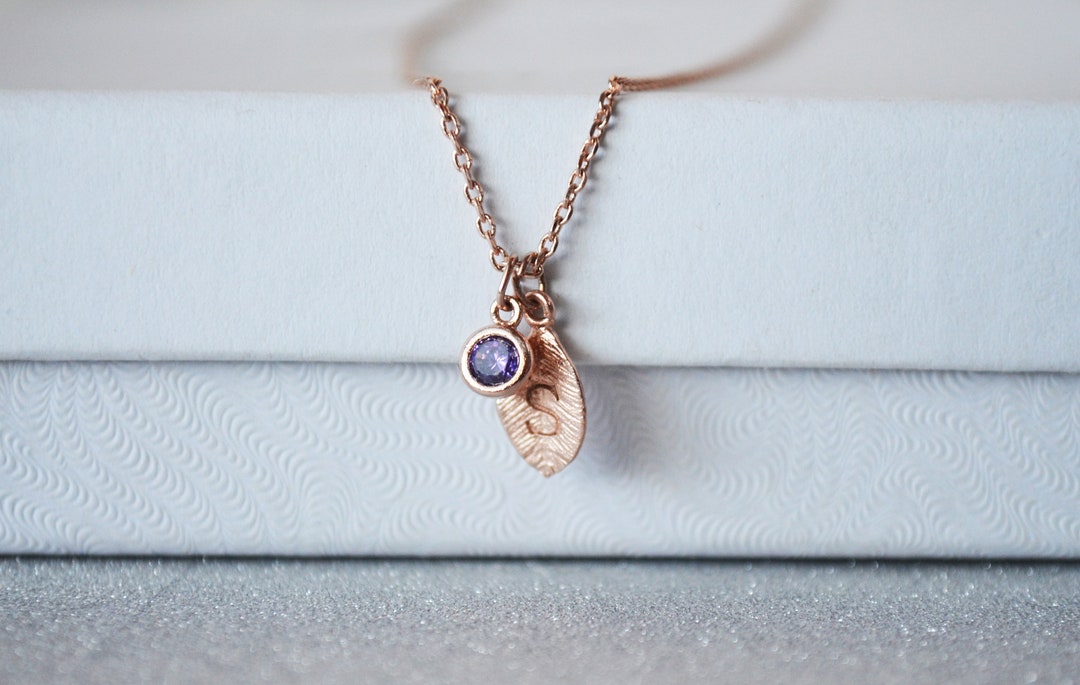 Graduation Gift for Her, Rose Gold Leaf Necklace, Personalized Letter ...