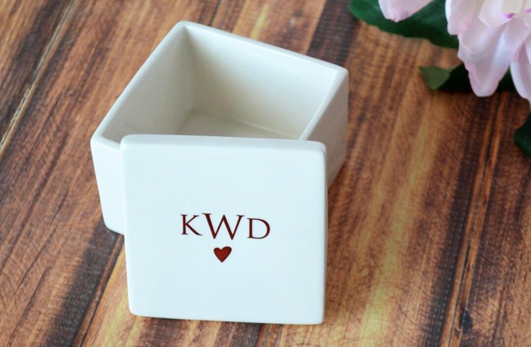 Monogrammed Ceramic Square Keepsake Box | Personalized Inside Message ...