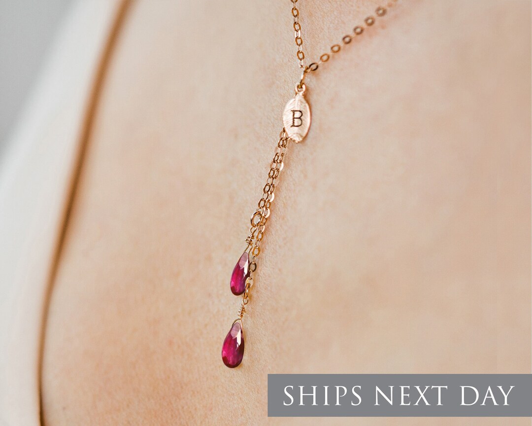 Personalized Garnet Drop Necklace, Dainty January Birthstone Necklace ...