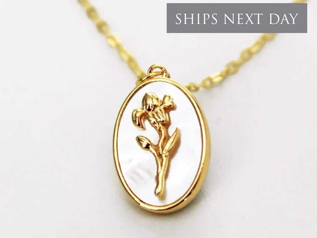 February Birth Flower Necklace Pearl Iris Birth Month Flower - Etsy