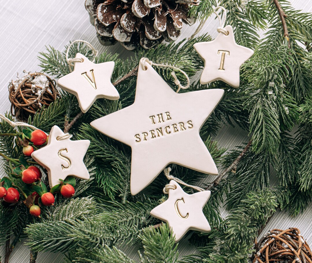 Family of 4 Customized Star Christmas Ornaments - Family Ornament Set ...