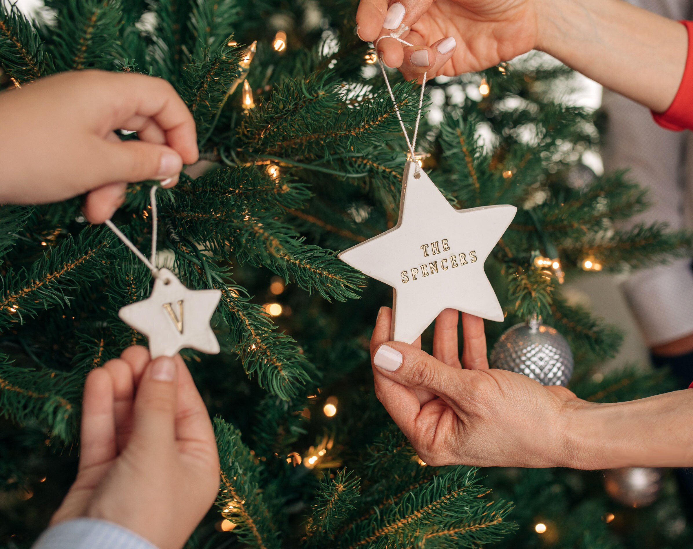Family of 4 Customized Star Christmas Ornaments - Family Ornament Set ...