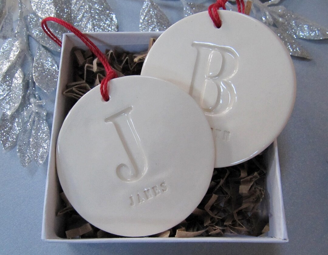 Set of 2 Customized Christmas Ornaments With Initial and Names ...