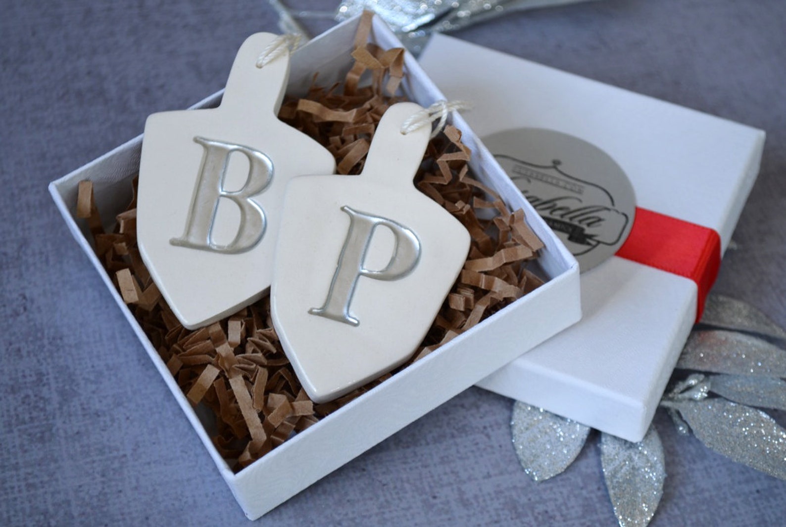 Set of 2 Personalized Dreidel Hanukkah Ornaments With Initials - Custom ...