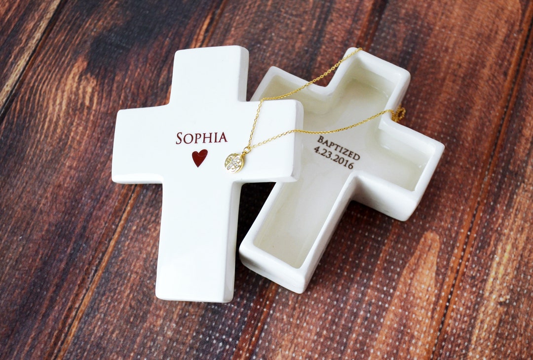 Personalized Cross Keepsake Box With Necklace, Baptism Gift - Etsy