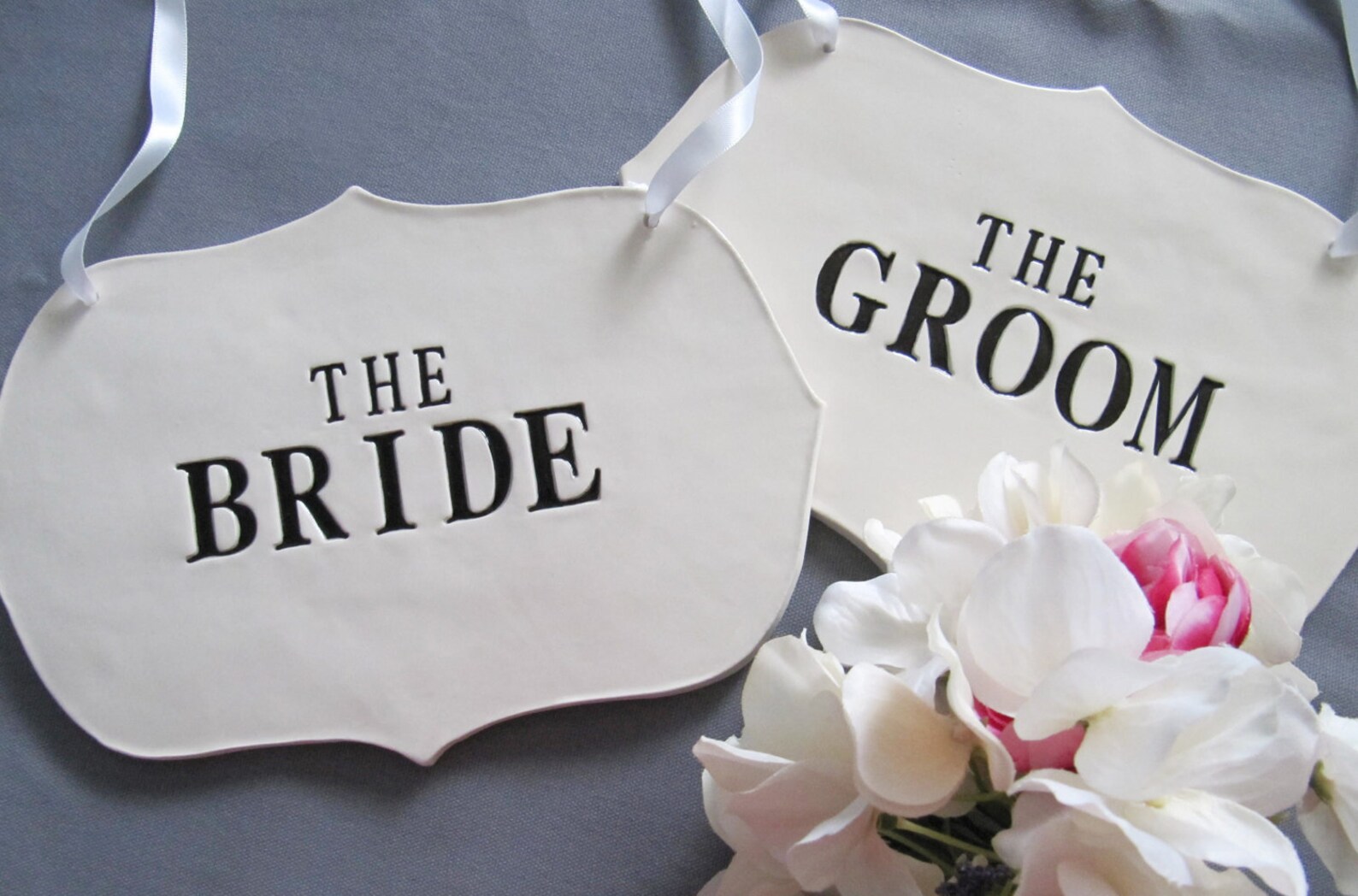 Ceramic Bride & Groom Wedding Chair Sign Set: Photo Props - Etsy