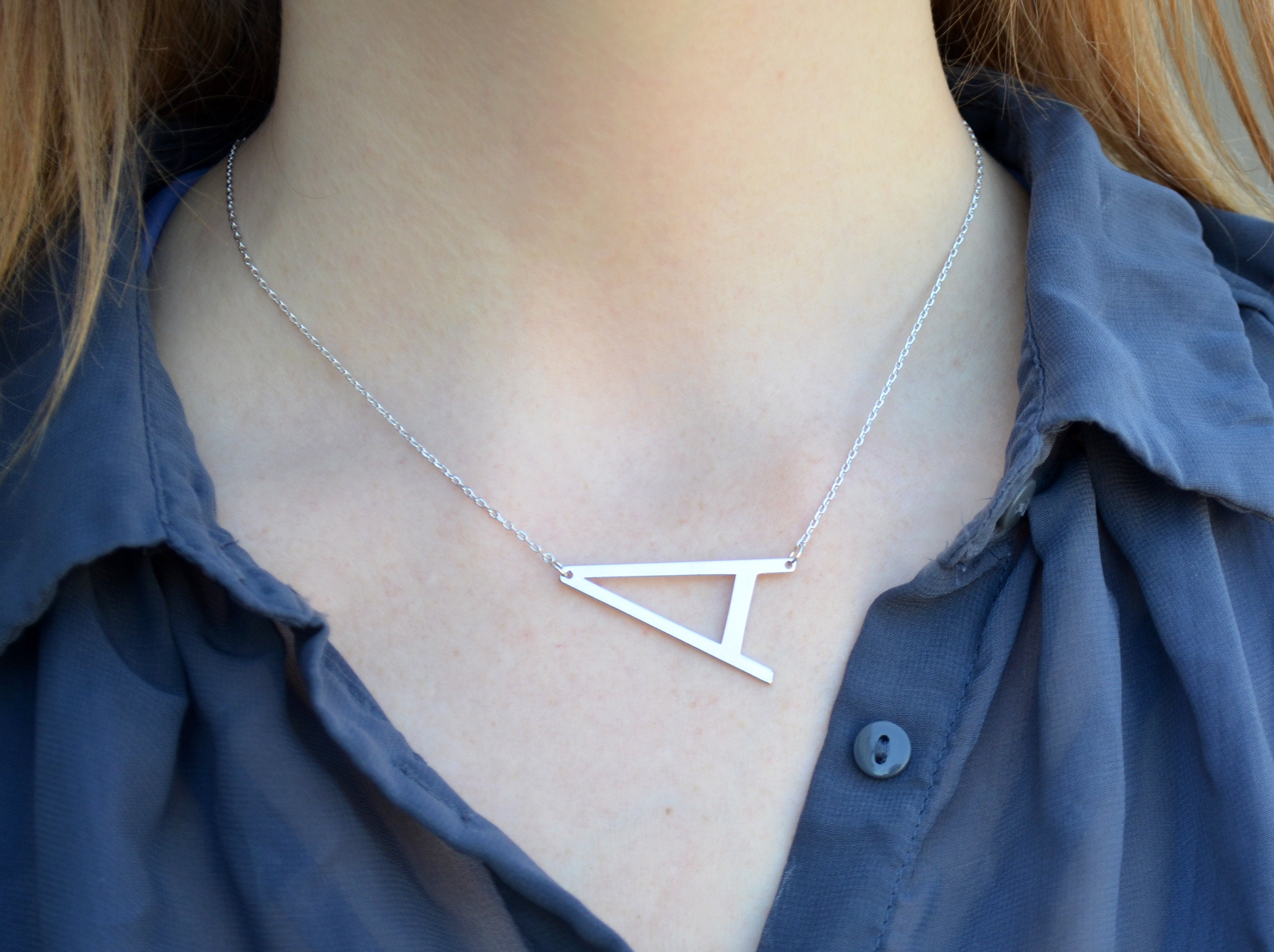 Large Initial Necklace Large Letter Necklace Personalized | Etsy