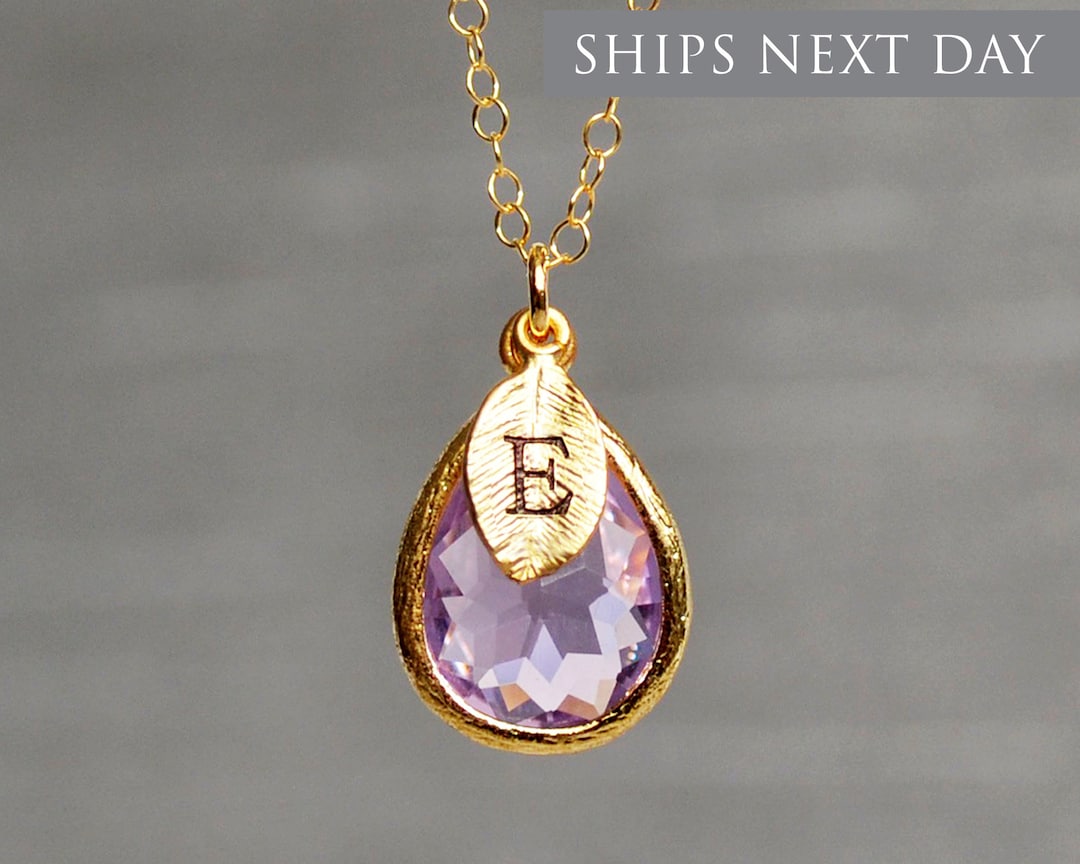 Personalized Lilac Necklace, February Birthstone Necklace, Teardrop ...