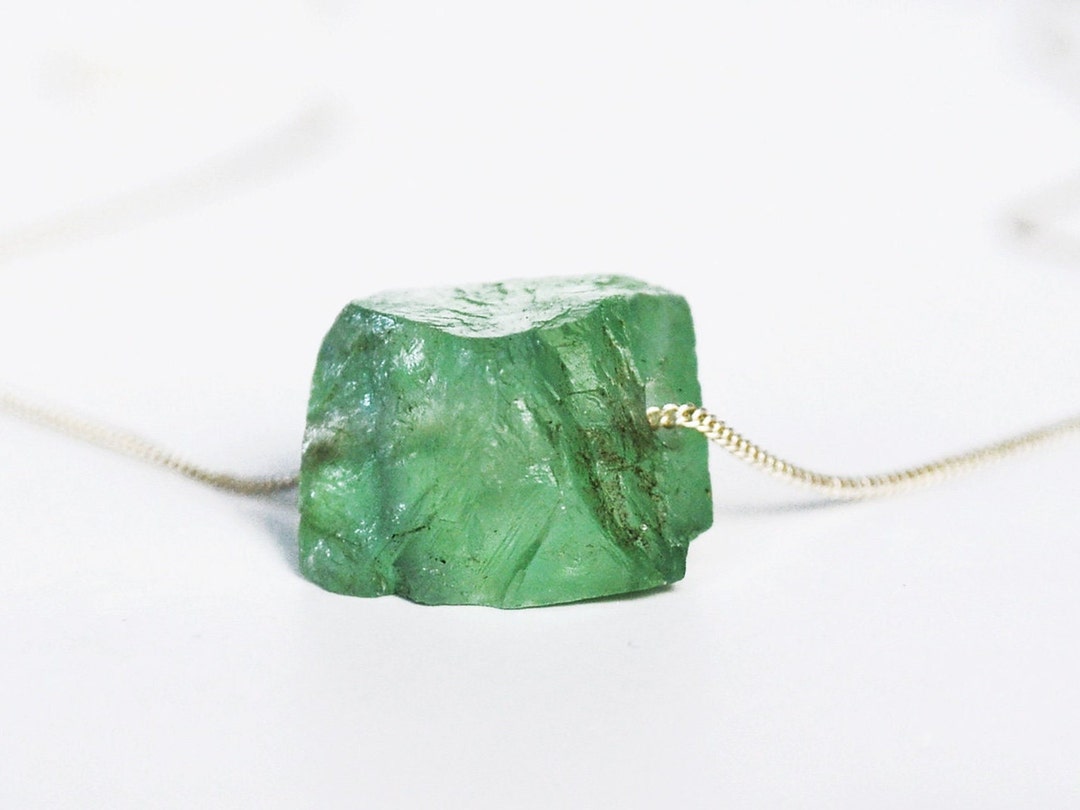 Green Fluorite Necklace, Natural Green Fluorite Layering Necklace, Raw ...