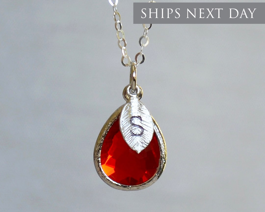 Personalized Garnet Necklace, January Teardrop Birthstone Necklace ...