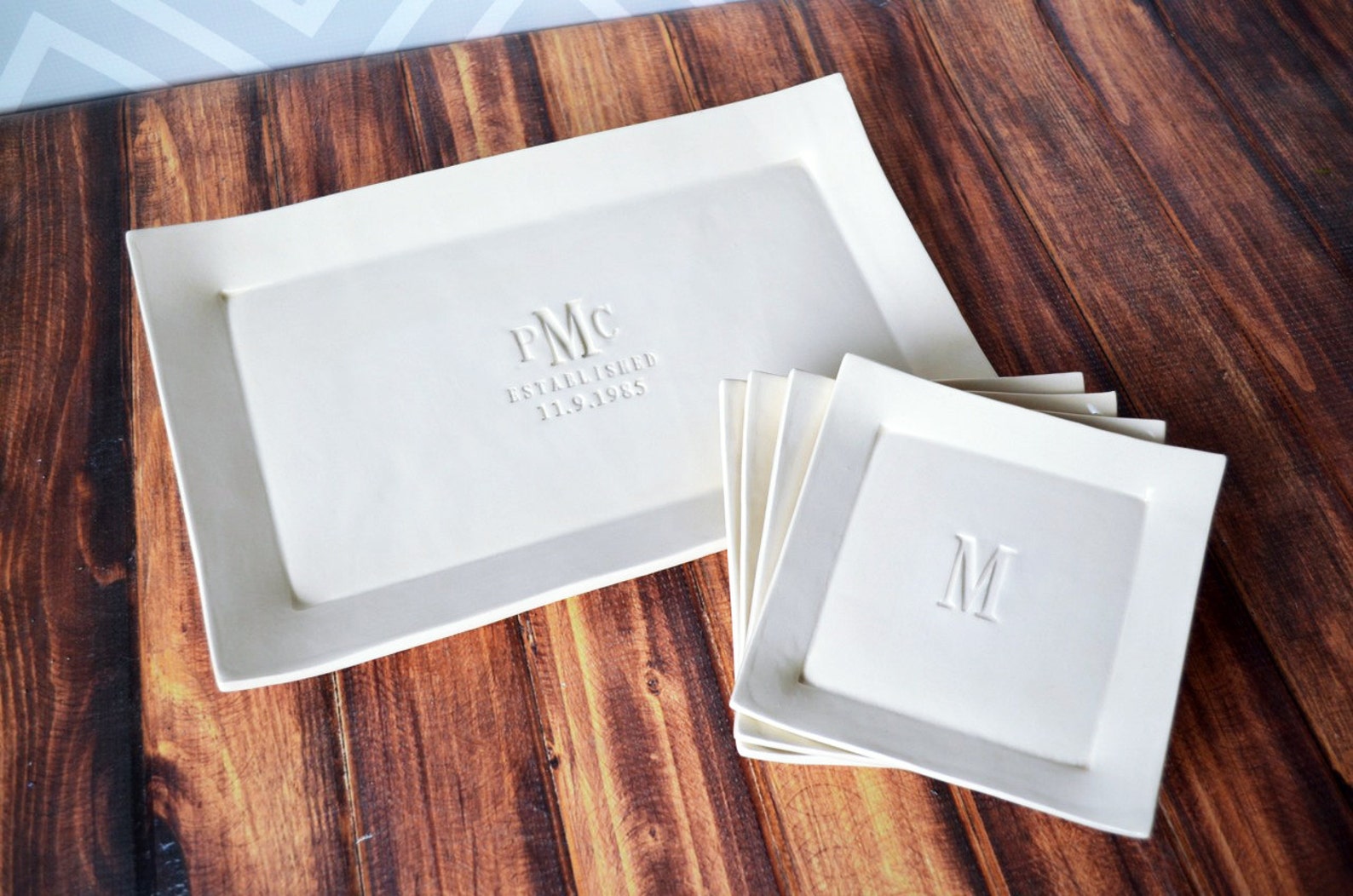 Wedding Gift, Personalized Platter With Set of 4 Appetizer Plates ...