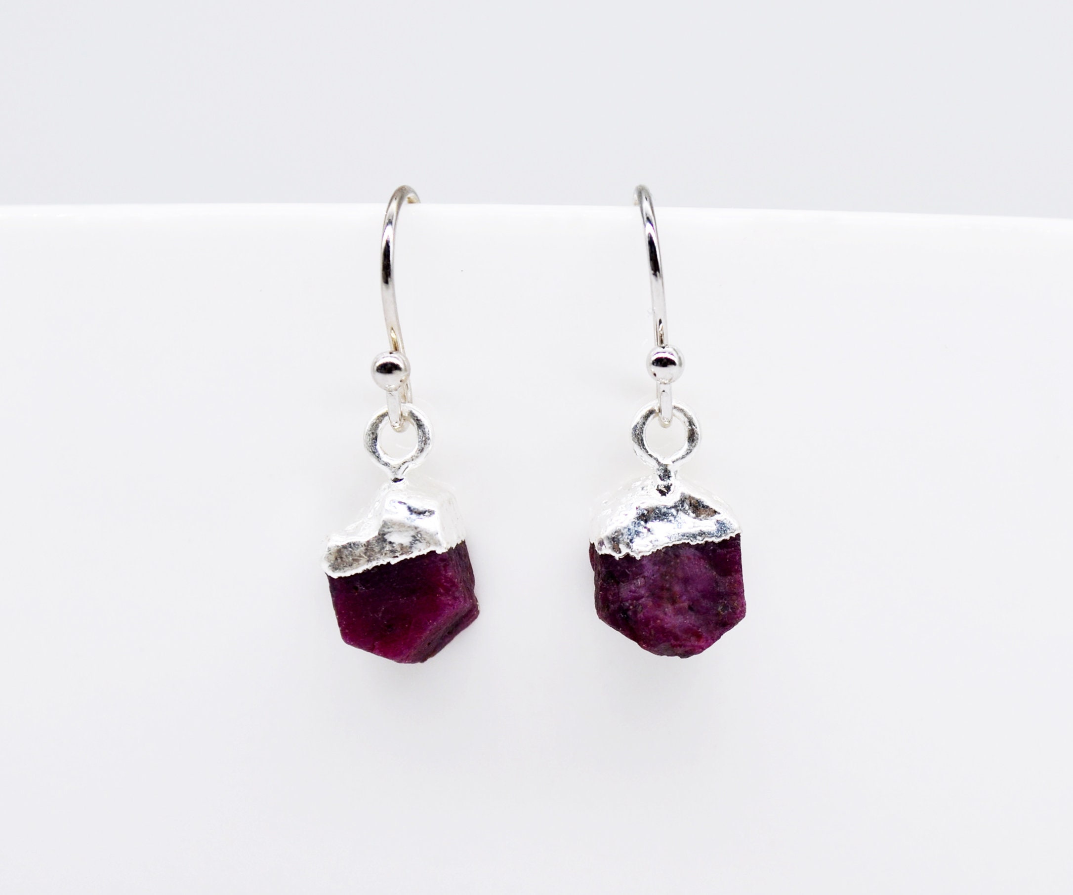 Raw Genuine Ruby Earrings, Birthstone, July Birthday Gift, Natural Ruby ...