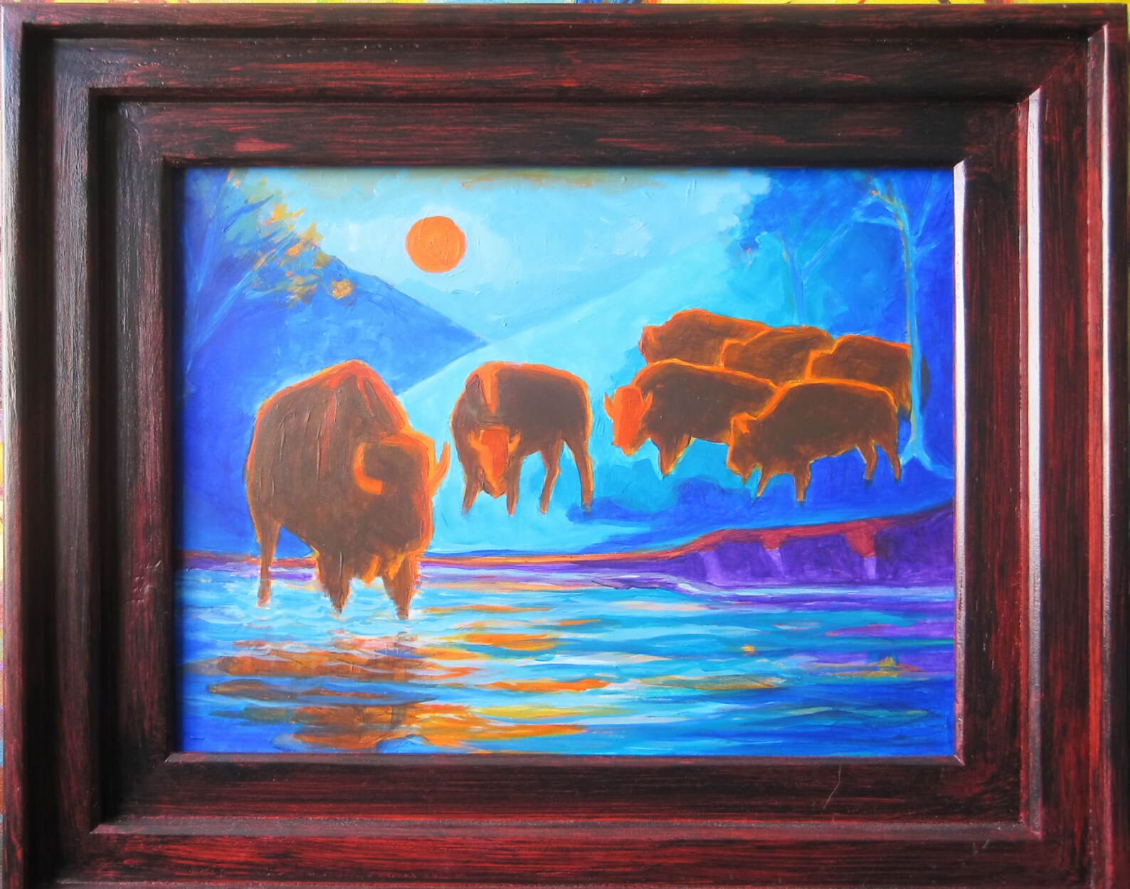 Seven Bison Yellowstone Sunrise Painting (010a) - Etsy