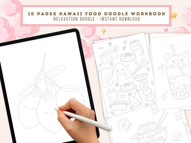 Kawaii Food Doodle Tracing Worksheet: Procreate Practice (PDF, PNG ...