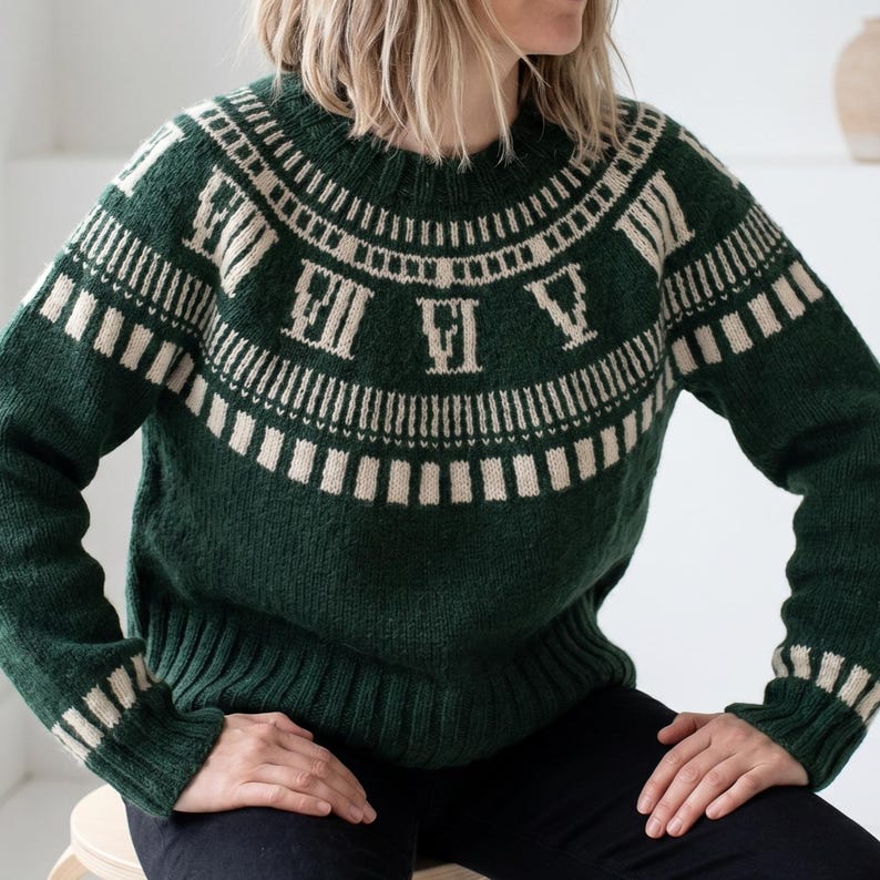 Roman Numeral Yoke Sweater Knitting Pattern, Nordic Colorwork Pullover ...