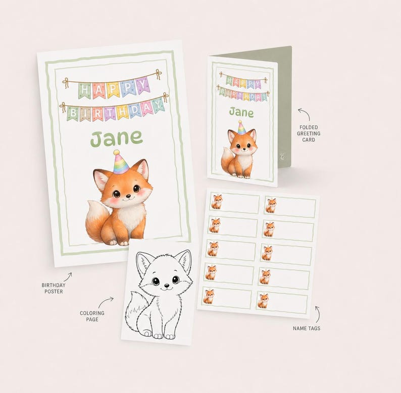 Fox Birthday Party Set | Personalized Printable Birthday Decorations ...