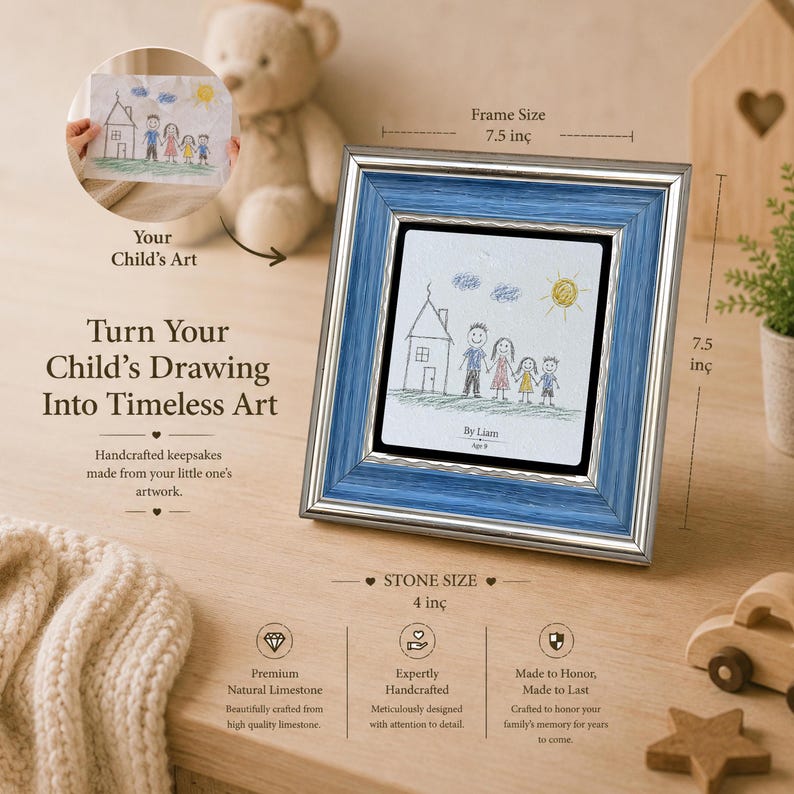 Custom Child's Drawing Family Portrait Keepsake on Natural Stone, Mom ...