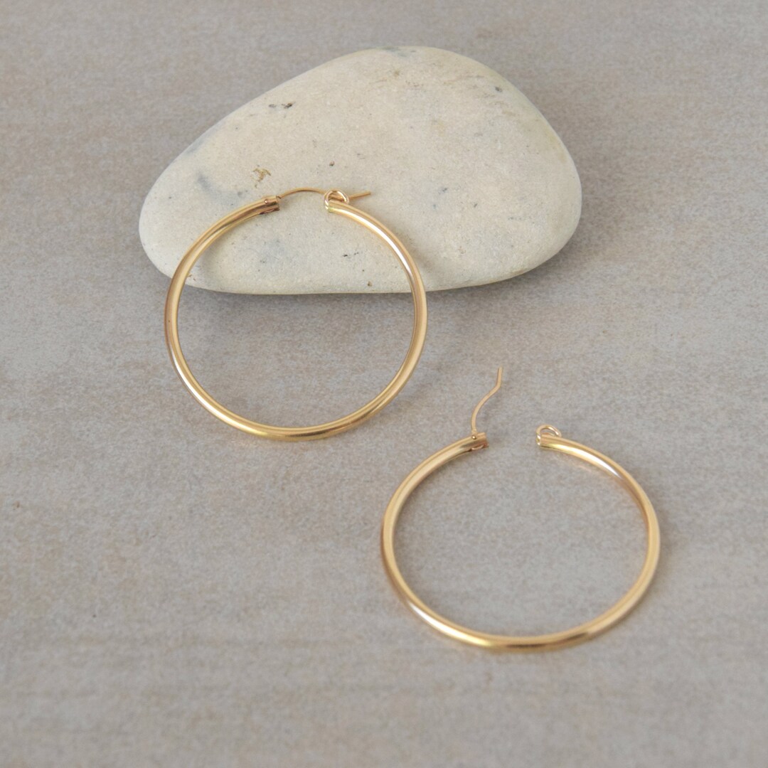 Big Gold Hoops, Classic Gold Hoops, Latch Back Hoops - Etsy