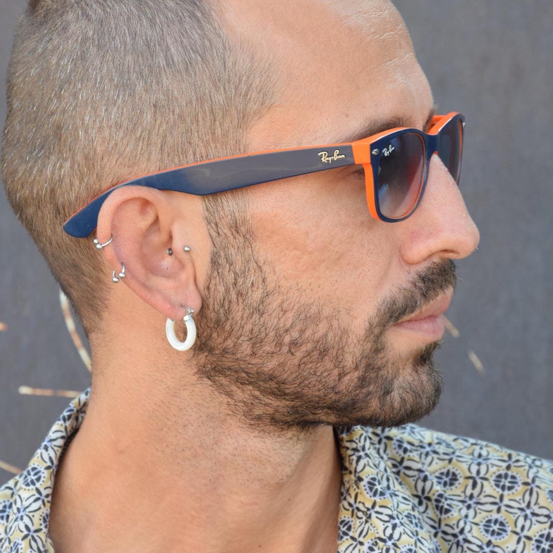Mens Hoop Earrings, Earrings for Men, Men's White Hoop Earrings, Modern ...