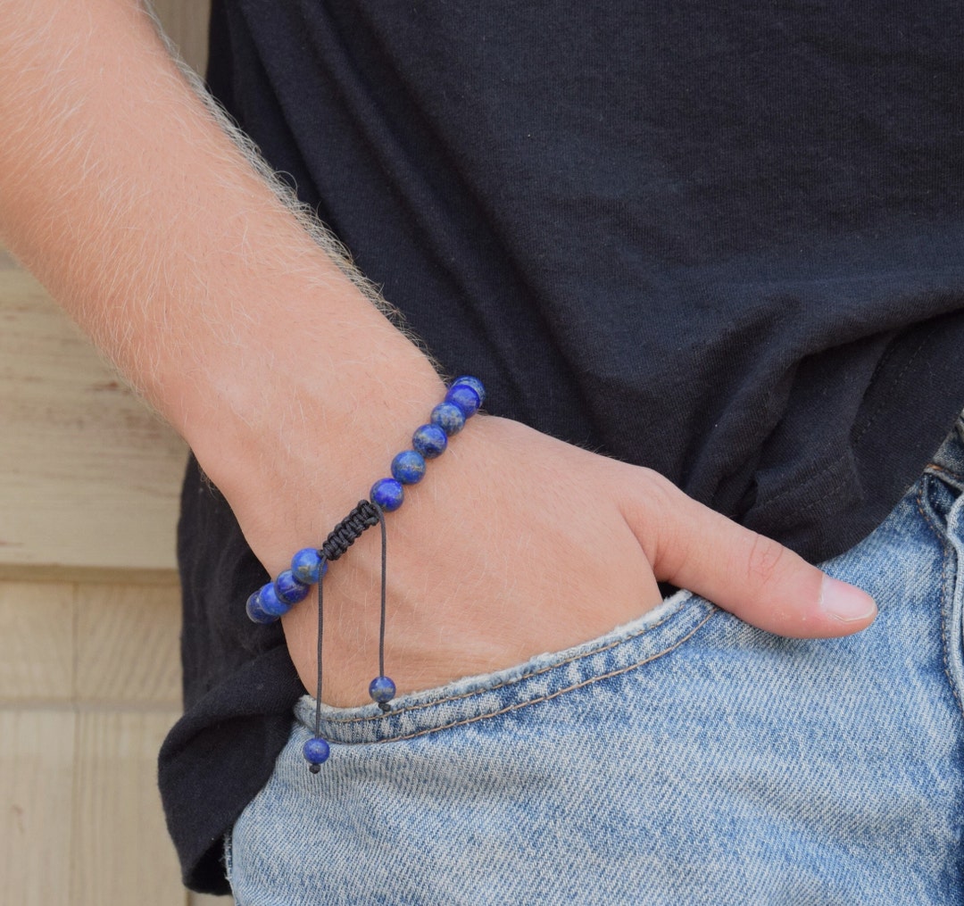 Men's Bracelet, Beaded Bracelet Men, Adjustable Bracelet, Lapis Lazuli ...
