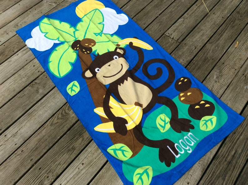 Monkey Personalized Beach Towel Monkey Monogrammed Beach | Etsy