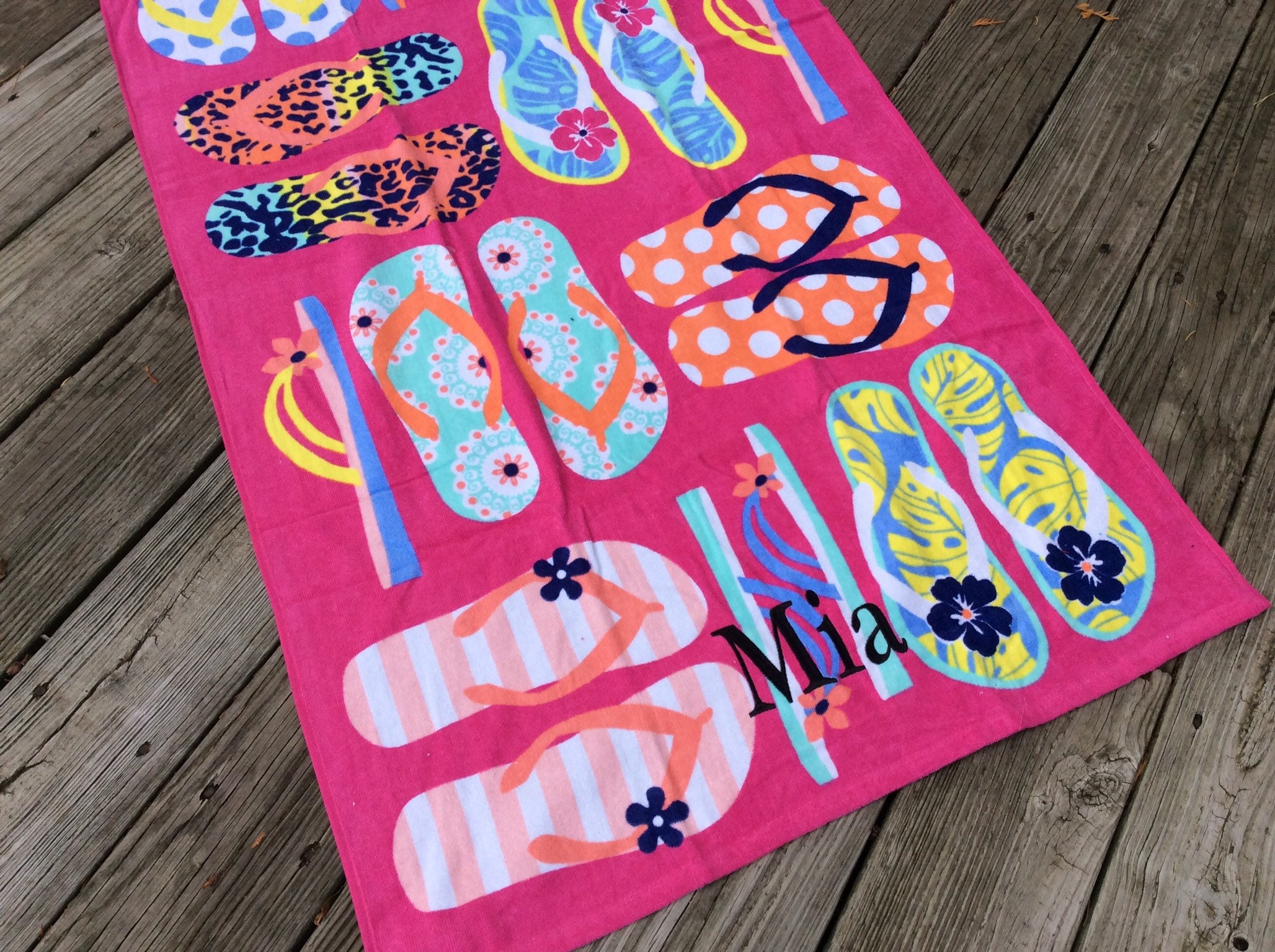 Flipflops Personalized Beach Towel Gift for Girl Monogrammed | Etsy