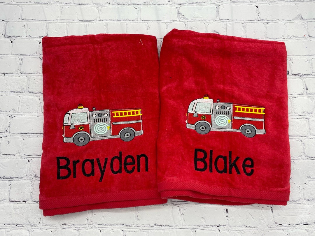 Fire Truck Personalized Beach Towel Monogrammed Beach Towel Fireman ...