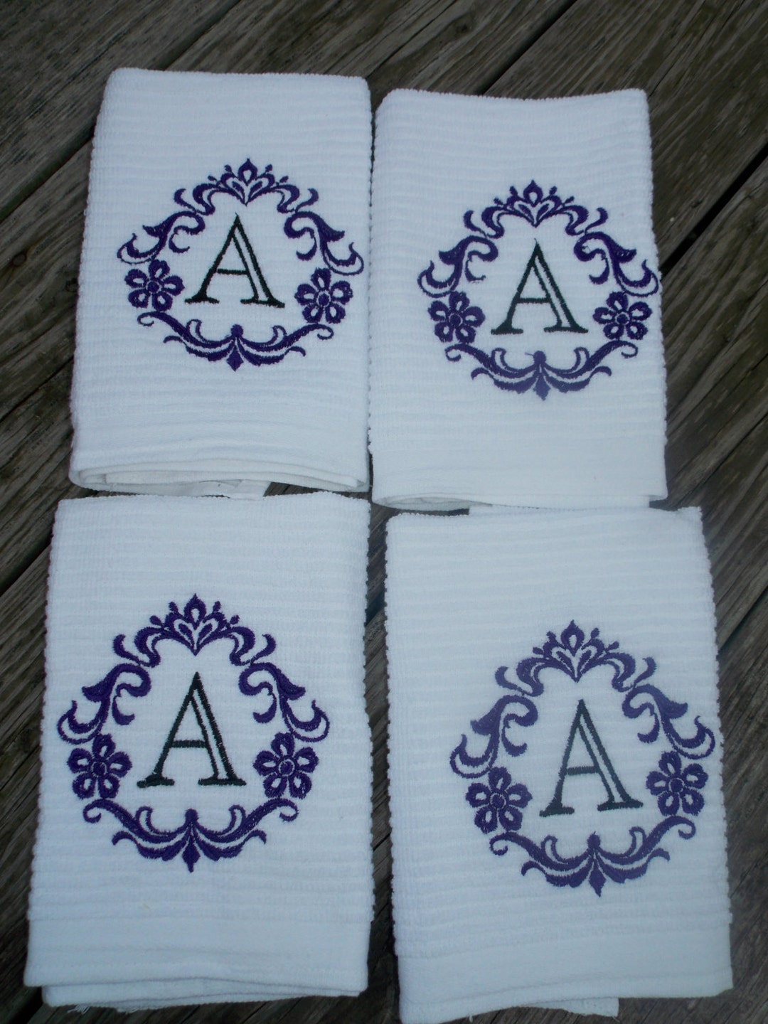 Monogram Kitchen Towel, Damask Kitchen Decor, Hostess Gift, Bridal ...