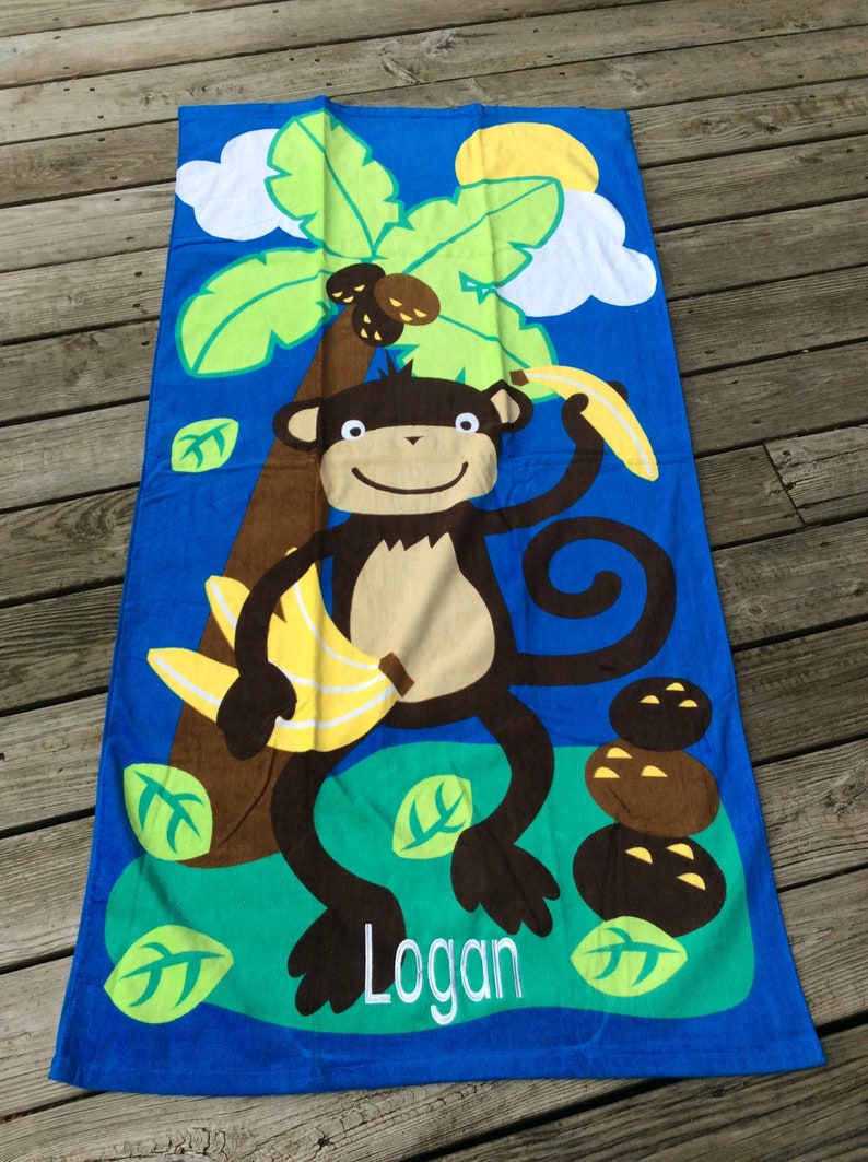 Monkey Personalized Beach Towel Monkey Monogrammed Beach | Etsy