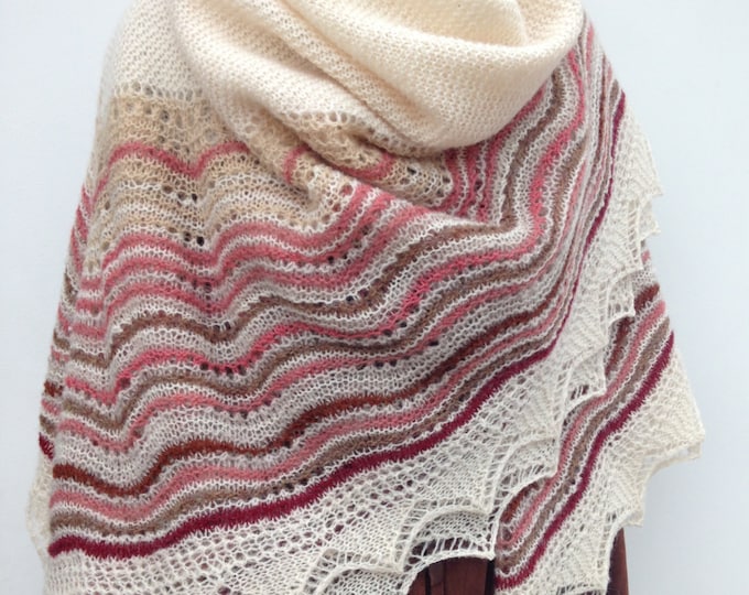 Hand Knit Shetland Lace Hap Shawl Cream Pink Wine - Etsy