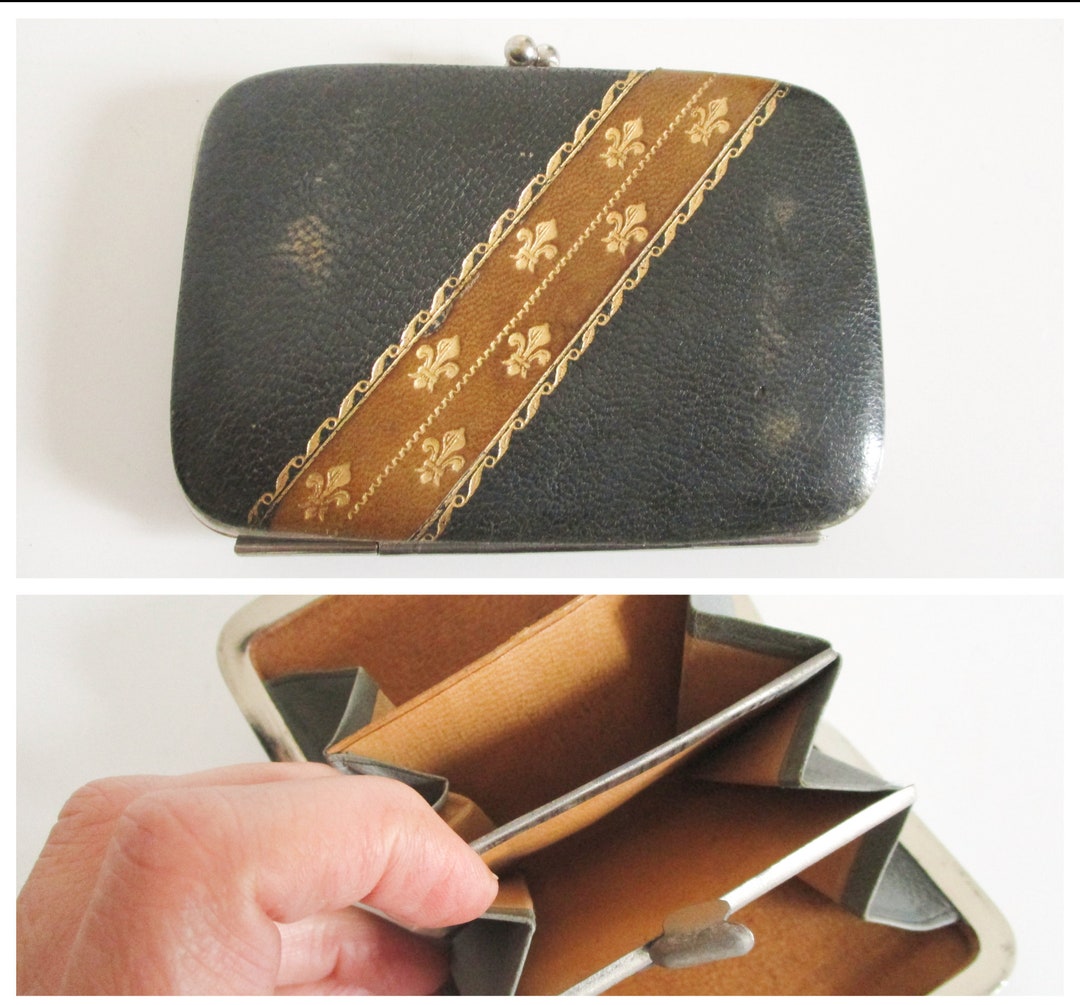 Vintage French Coin Purse 1940s, Leather Antique Bag Porte-monnaie Cuir ...