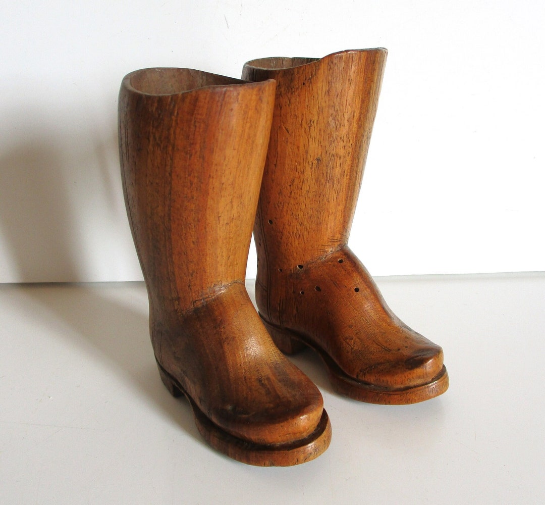 Vintage Wooden Folk Art Boots Shoes 1950s, Handmade, Antique Hand ...
