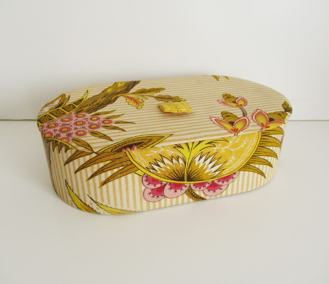 Vintage French Sewing Box, 1950s - 1960s, Fabric Covered Jewelry ...