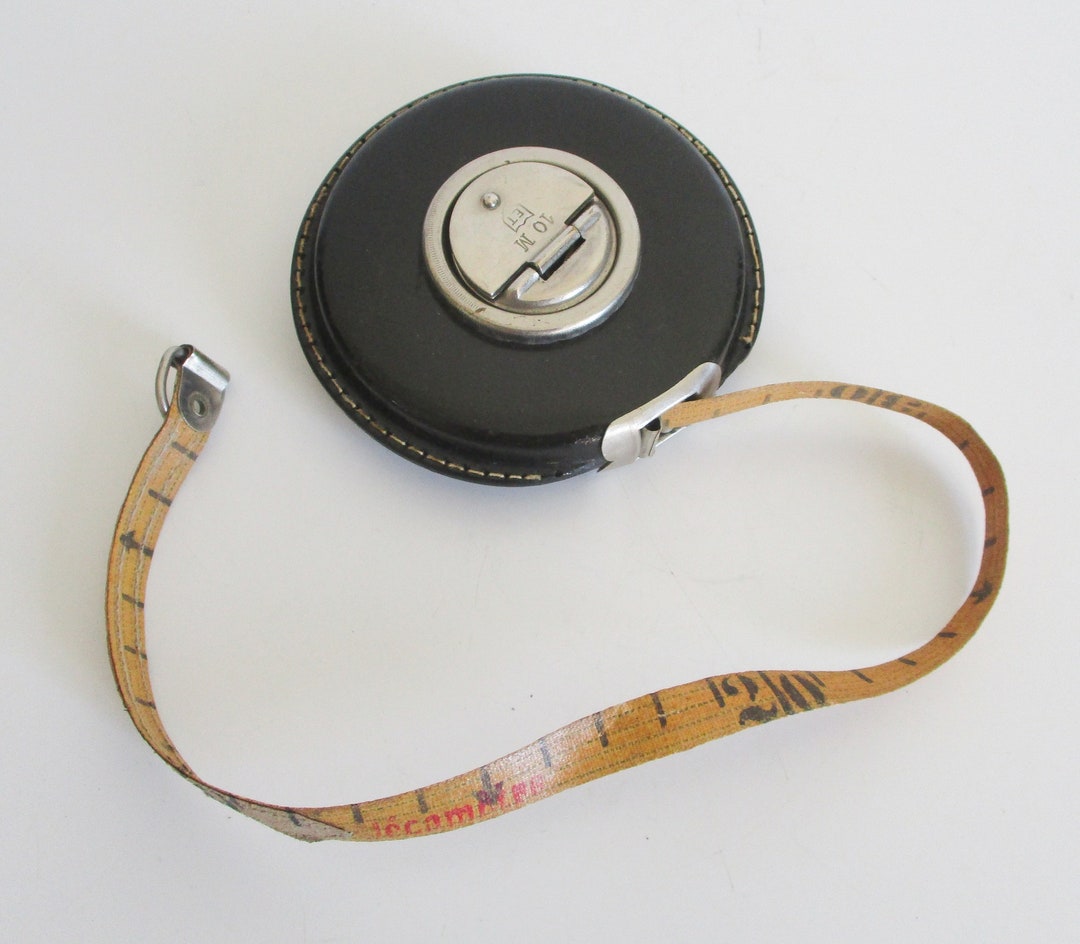 Antique Vintage French Measuring Tape 1940s Black Leather Industrial ...