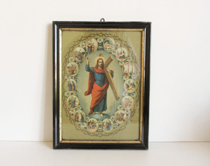 Antique French Religious Print the Stations of the Cross With Frame ...