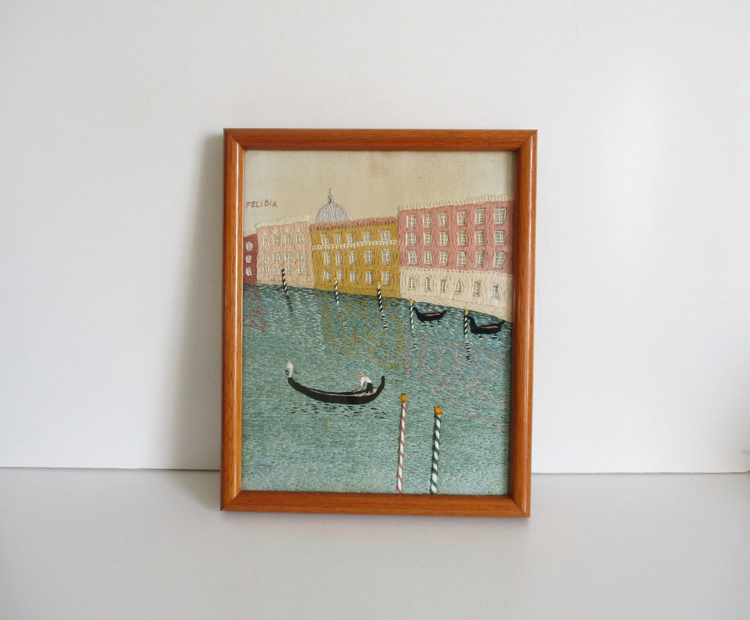 RARE Vintage Embroidery Depicting Venice, 1970s Naive Style From Paris ...